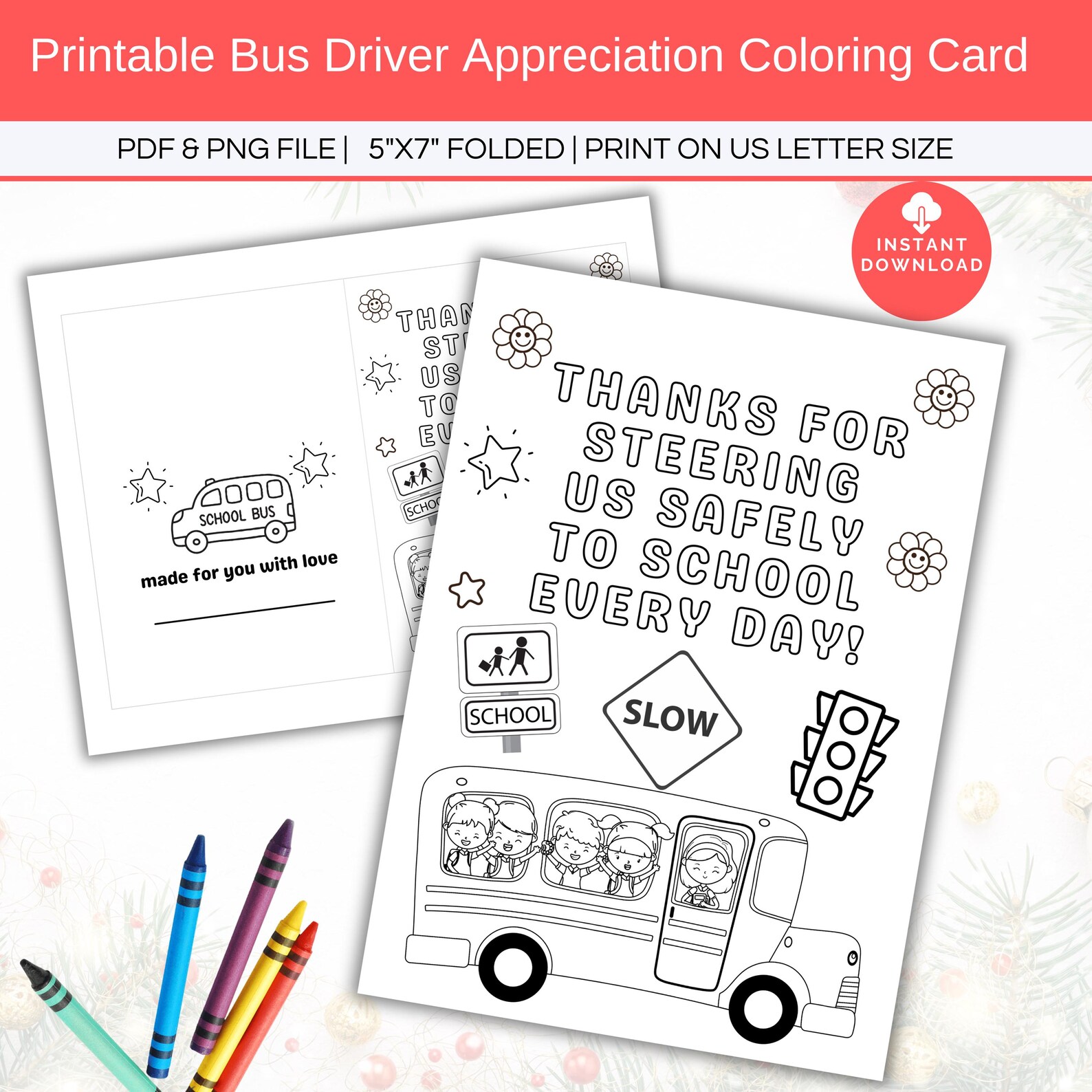 School Bus Driver Appreciation Coloring Cards Printable, Bus Driver ...