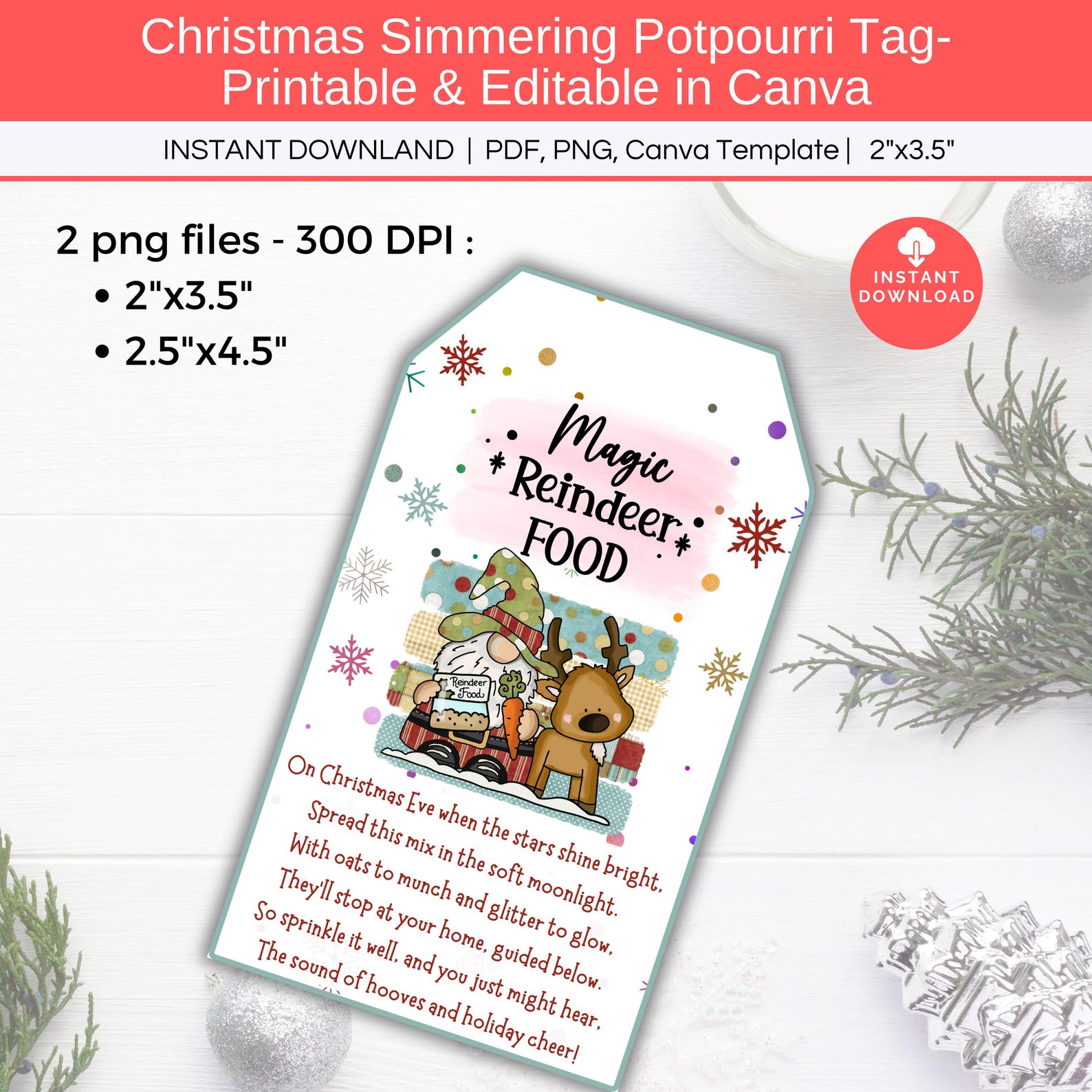Magical Reindeer Food Tags Printable, Reindeer Food Card, Magic ...