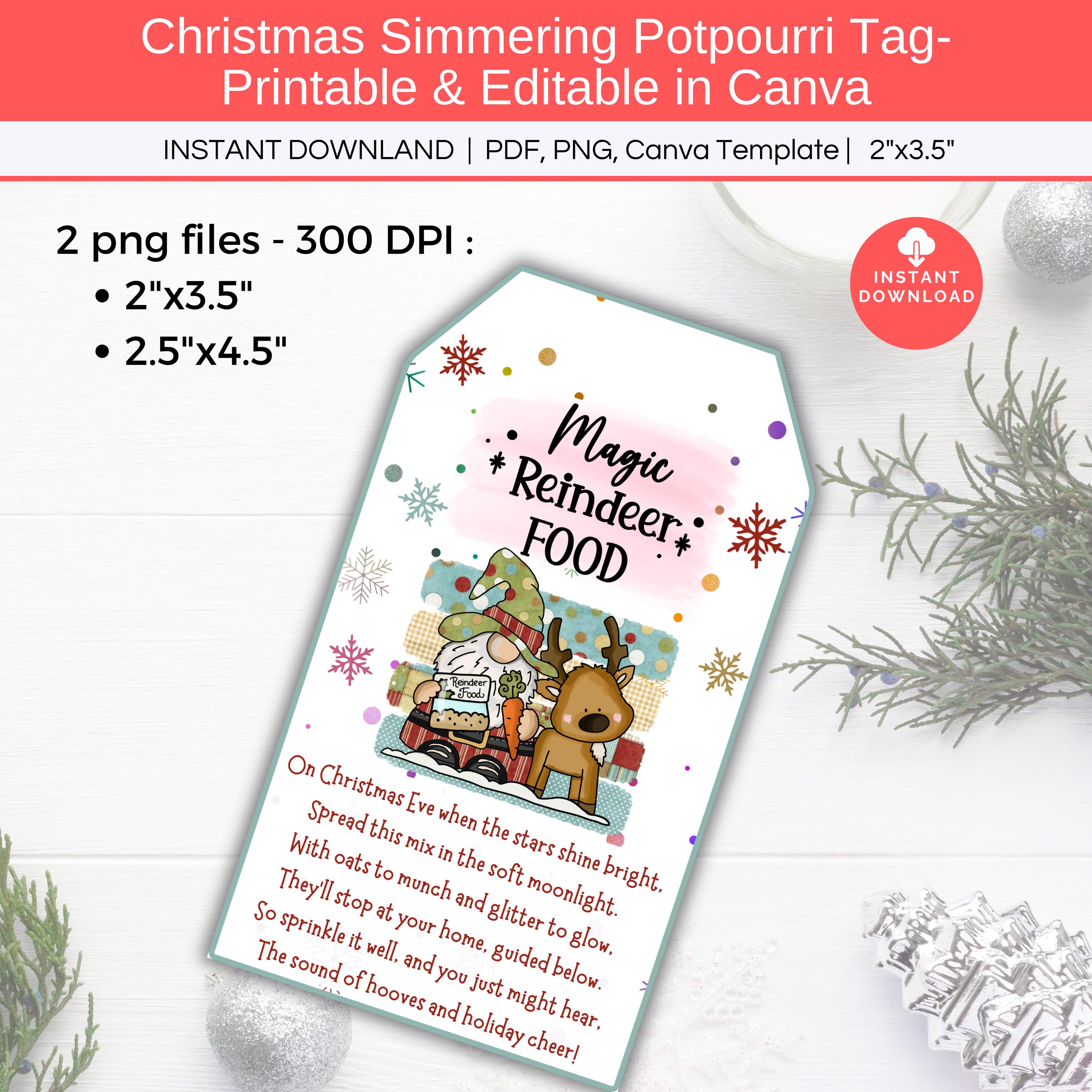 Magical Reindeer Food Tags Printable, Reindeer Food Card, Magic ...