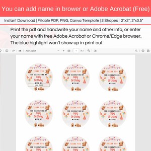 Capybara Thank You Birthday Party Favor Tag, Editable Cute Capybara ...