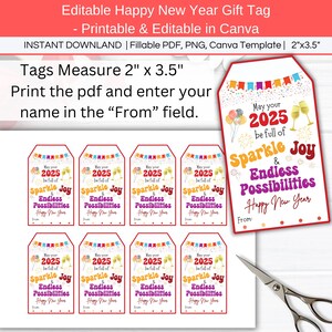 Happy New Year 2025 Gift Tags Printable, Sparkle Joy Gift Tag Editable ...