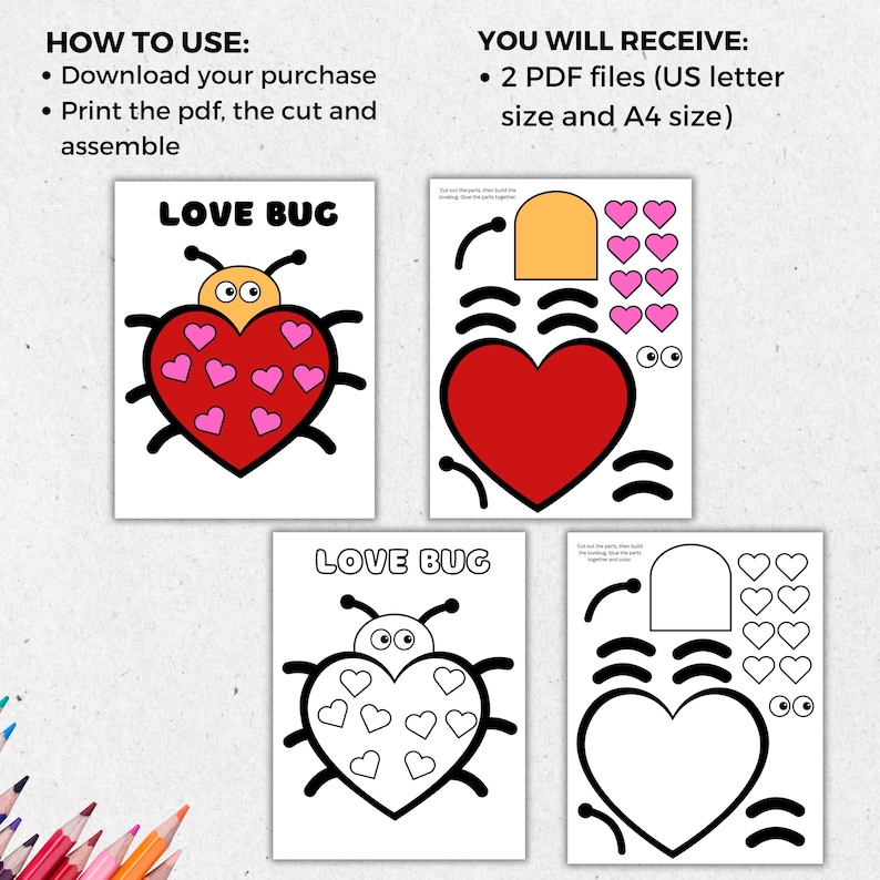 Build a Love Bug Cut and Paste Valentine's Day Craft Printable, Kid ...