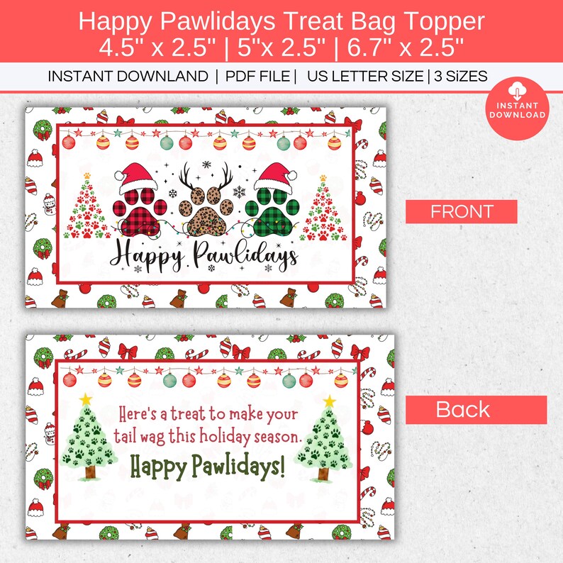 Happy Pawlidays Treat Bag Topper Printable, Happy Holidays Cookie Candy ...