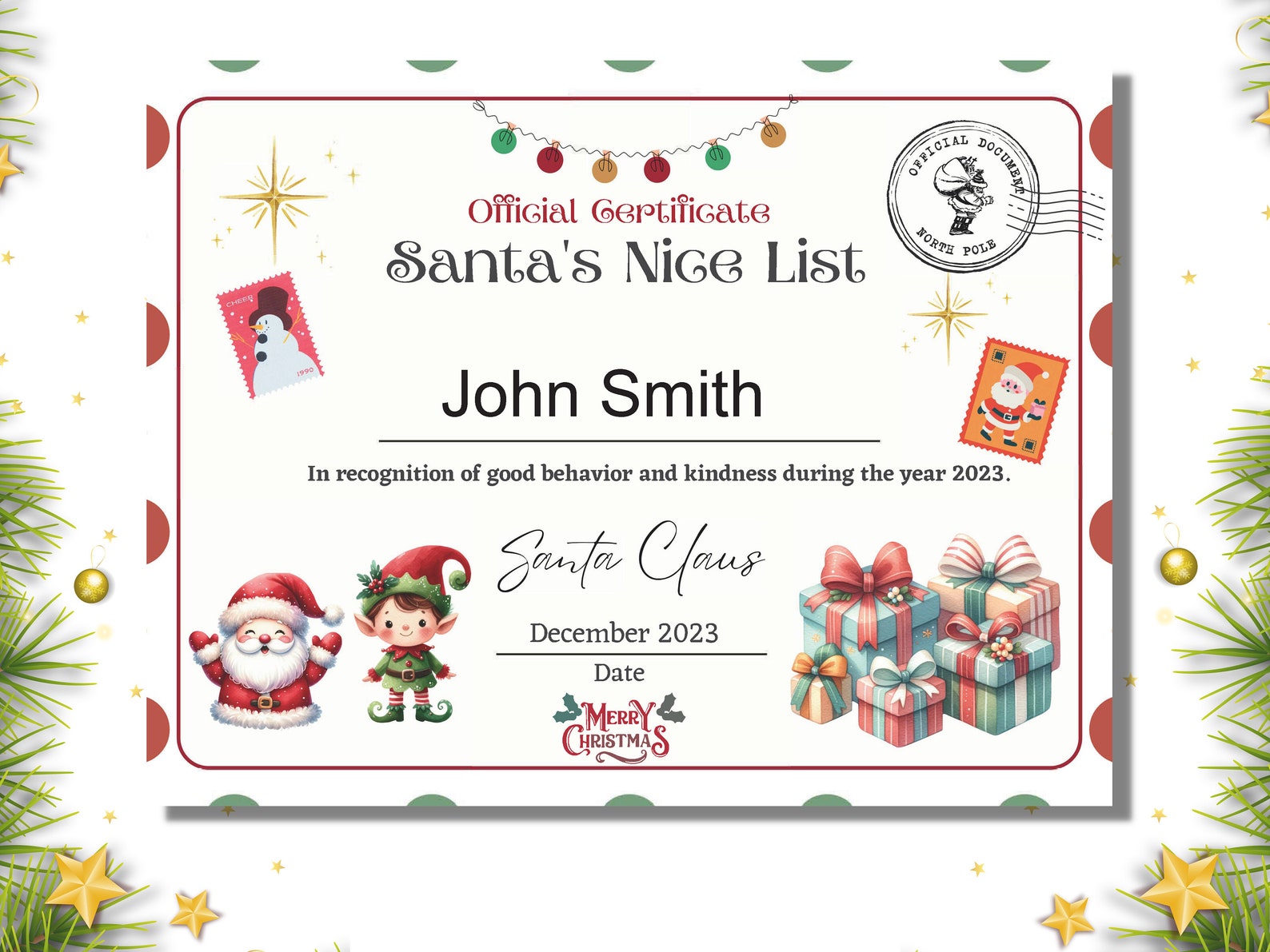 Nice List Certificate From Santa, Letter From Santa Elf, Santa's Nice ...