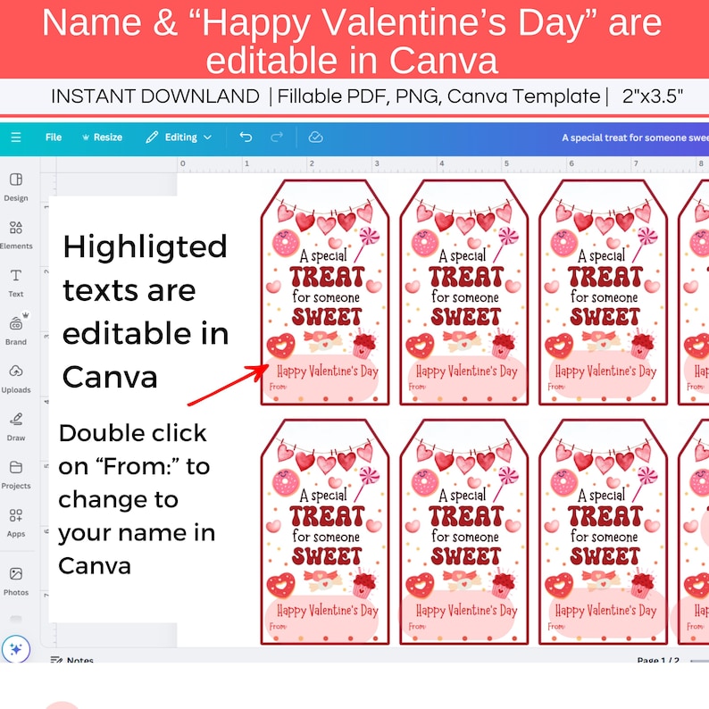 Printable Special Treat for Someone Sweet Editable Valentine Gift Tag ...
