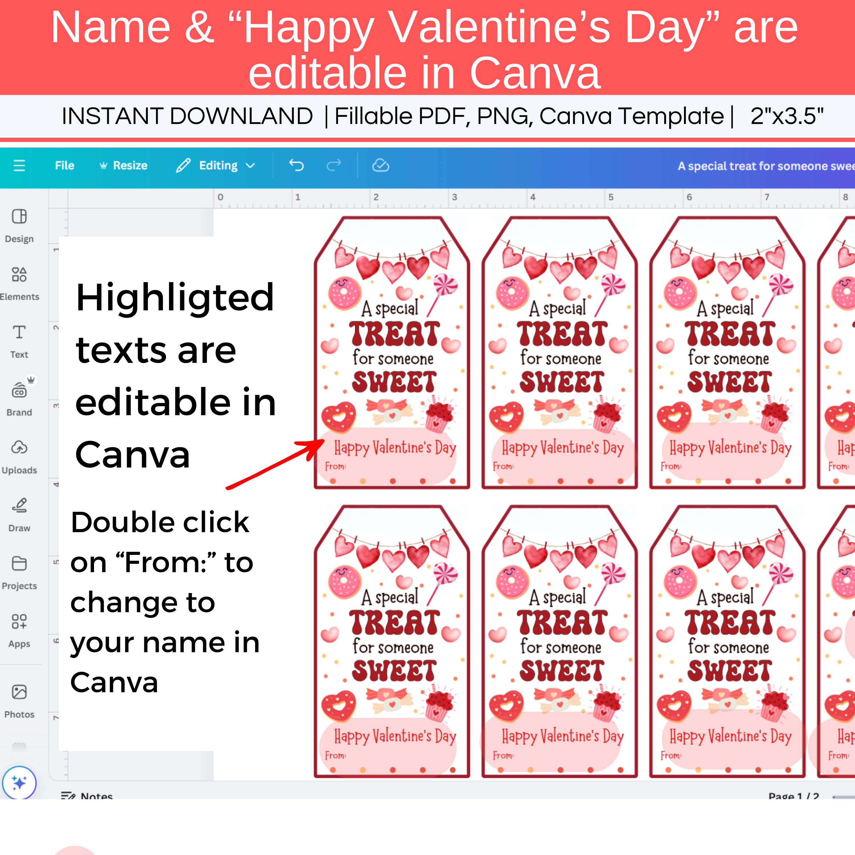 Printable Special Treat for Someone Sweet Editable Valentine Gift Tag ...