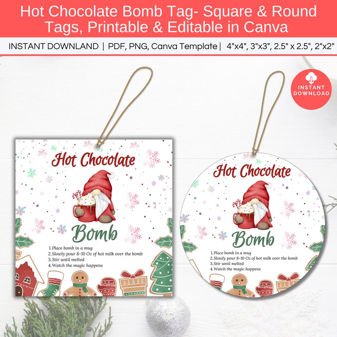 Hot Cocoa Bomb Tags Printable, Editable Winter Hot Chocolate Bomb Tags ...