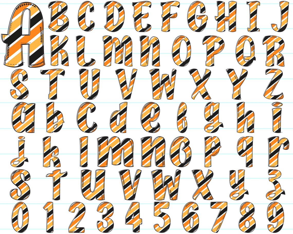 Halloween Doodle Font Alphabet Clipart Bundle, 8 Full Sets Alpha ...