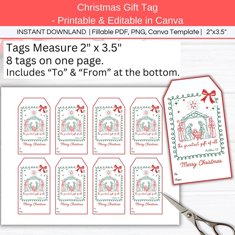 Christmas Nativity Scene Label Editable, Greatest Gift of All Printable ...