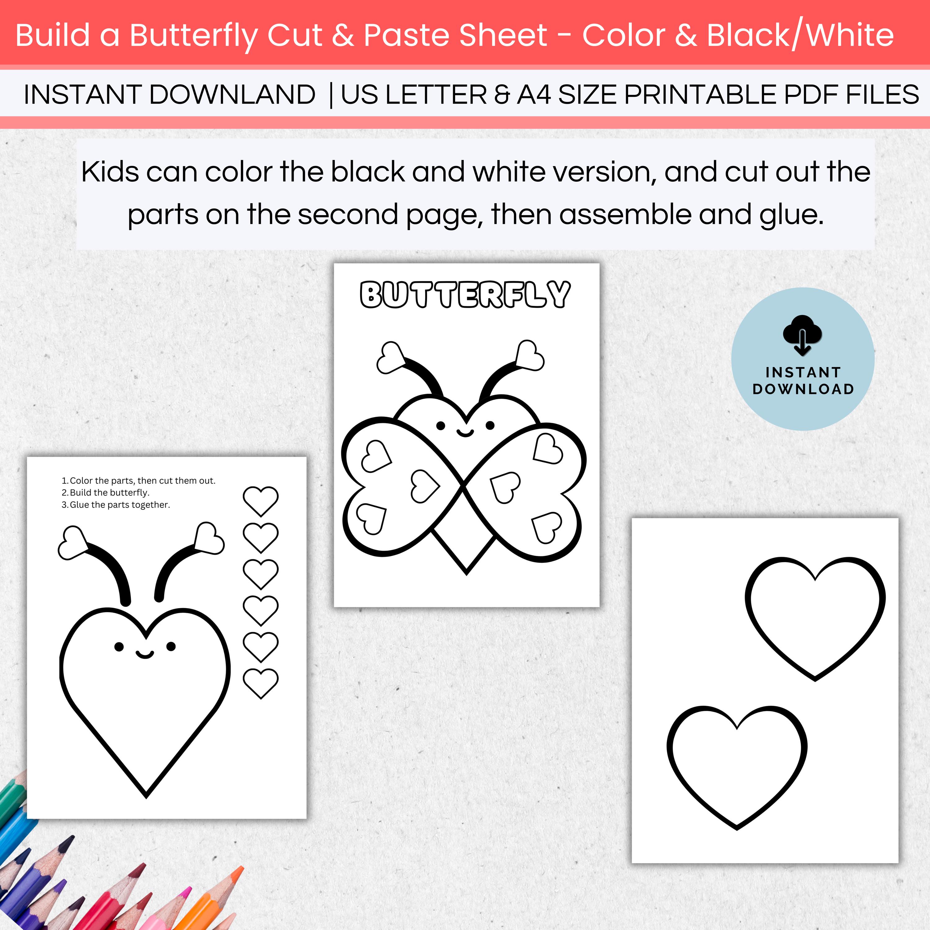 Build a Butterfly Cut and Paste Valentines Day Craft Printable, Kid ...