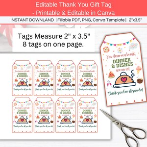 Dinner and Dishes Tag, You Deserve A Break Gift Tag Editable, School ...