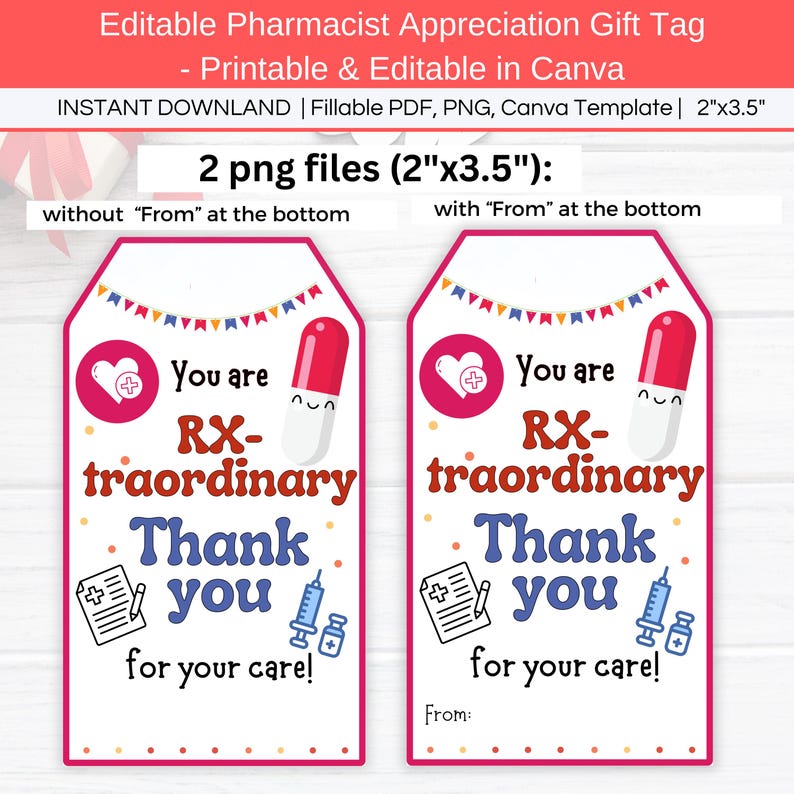 Pharmacist Appreciation Thank You Gift Tags Printable, Editable ...