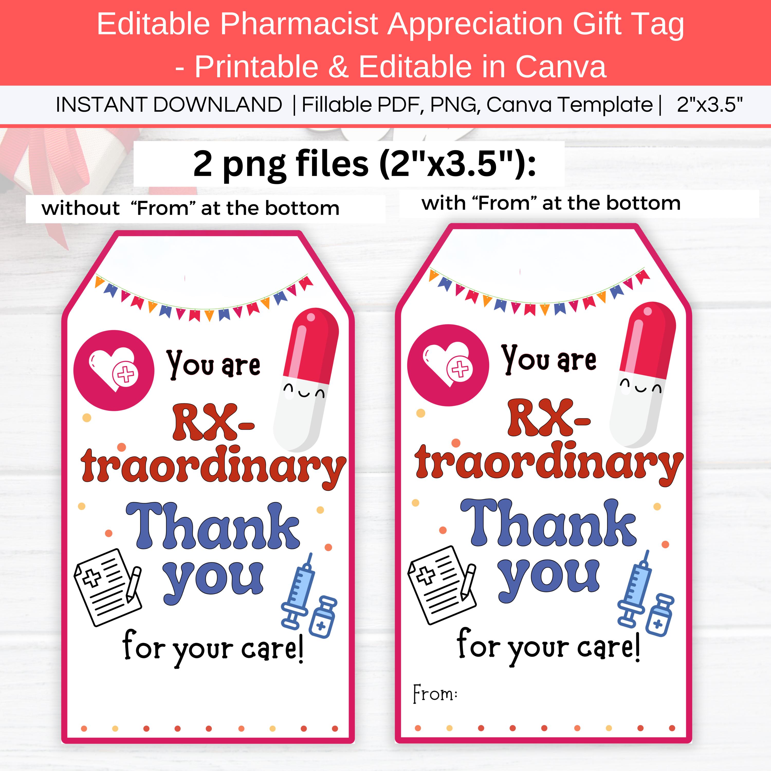 Pharmacist Appreciation Thank You Gift Tags Printable, Editable ...