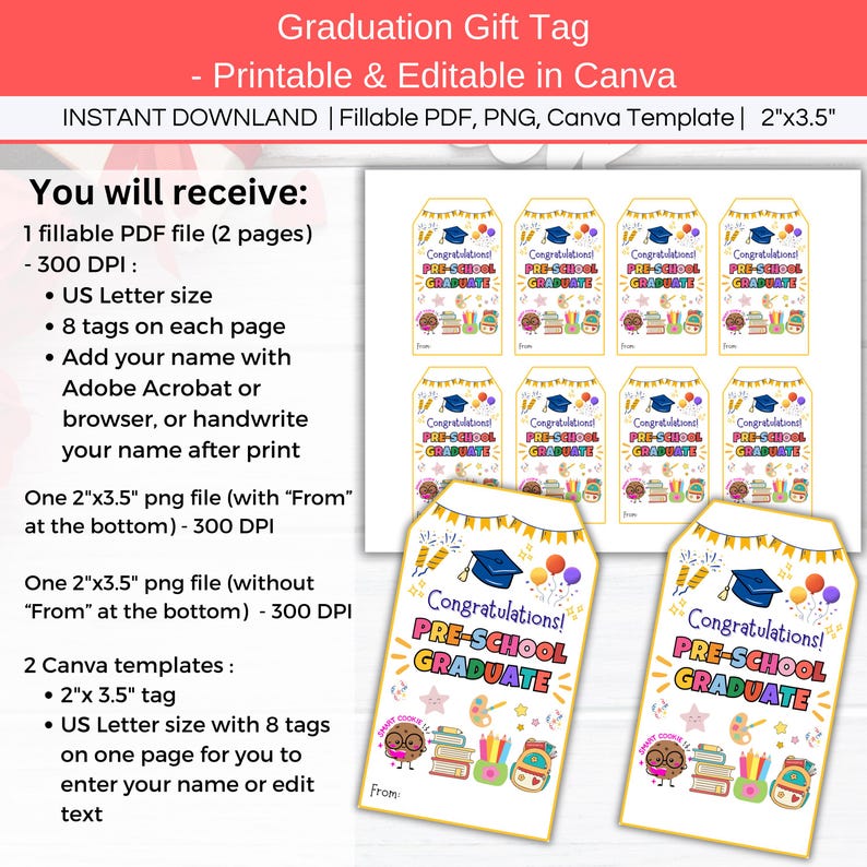 Preschool Graduation Tag Printable, Editable Congratulations Preschool ...