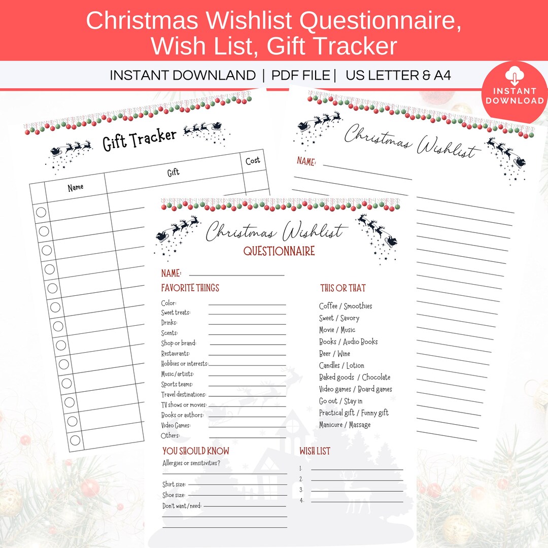 Christmas Wishlist Questionnaire Survey, Christmas Gift Tracker ...