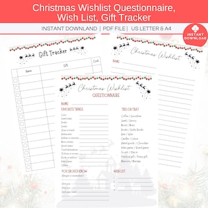 Christmas Wishlist Questionnaire Survey, Christmas Gift Tracker ...