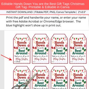 Hands Down You're the Best Tag, Editable Christmas Thank You Gift Tag ...