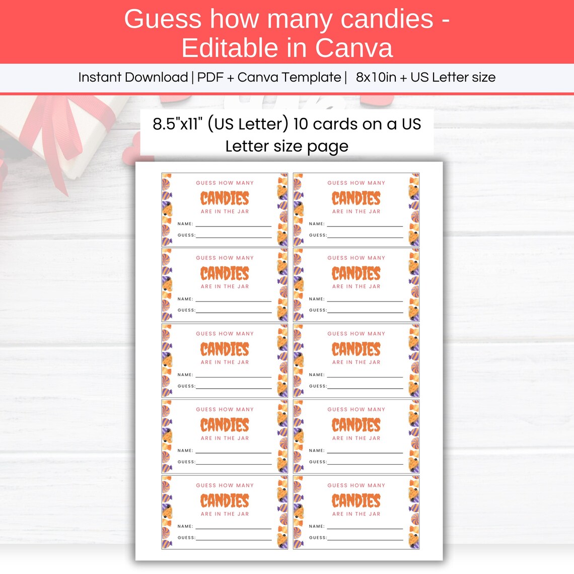 Halloween Candy Guessing Game Printable Sign, Answer Card, Tracking ...