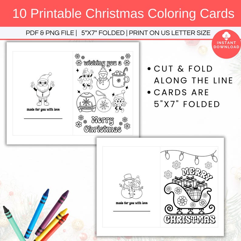Christmas Coloring Cards for Kids Printable, 10 Christmas Homemade ...