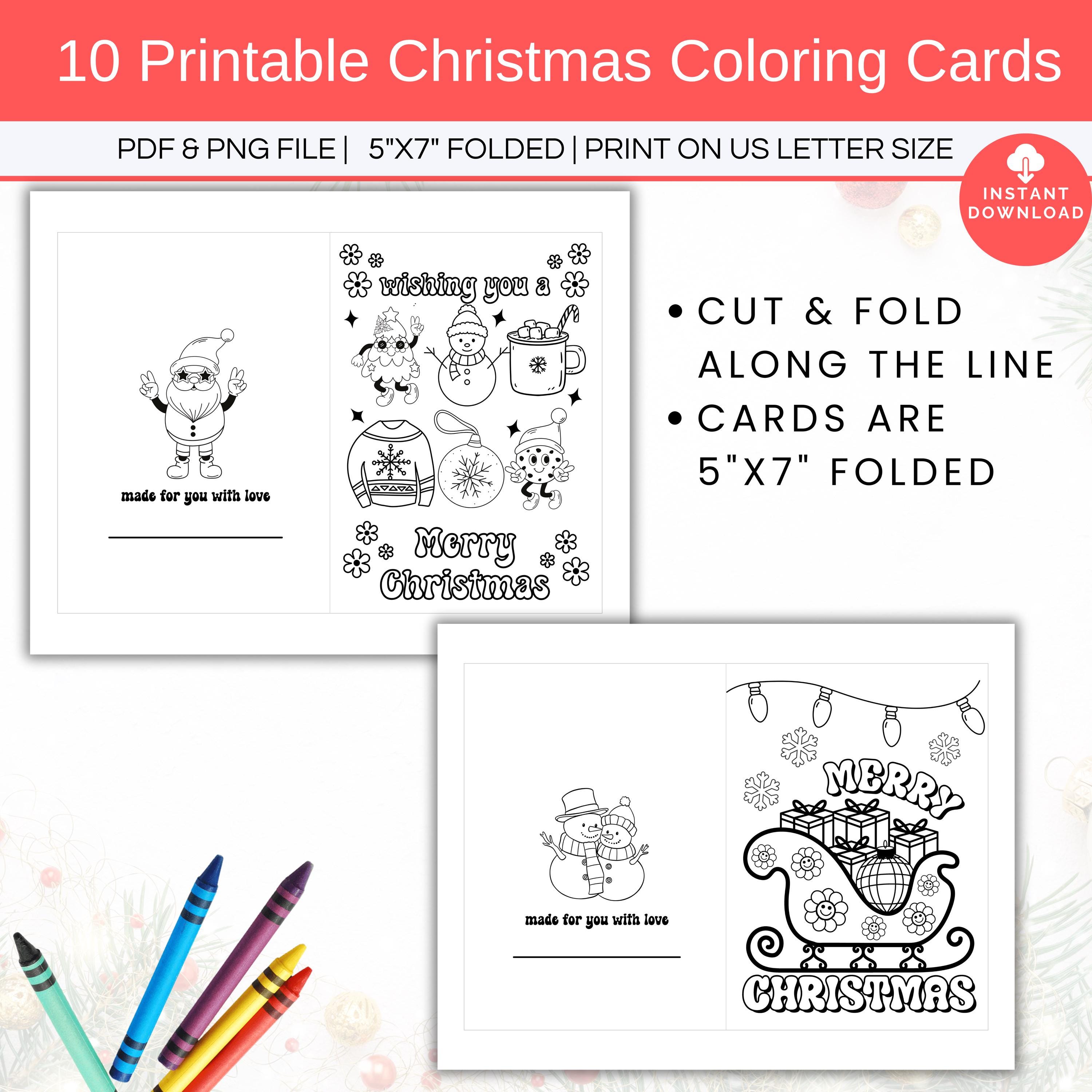 Christmas Coloring Cards for Kids Printable, 10 Christmas Homemade ...