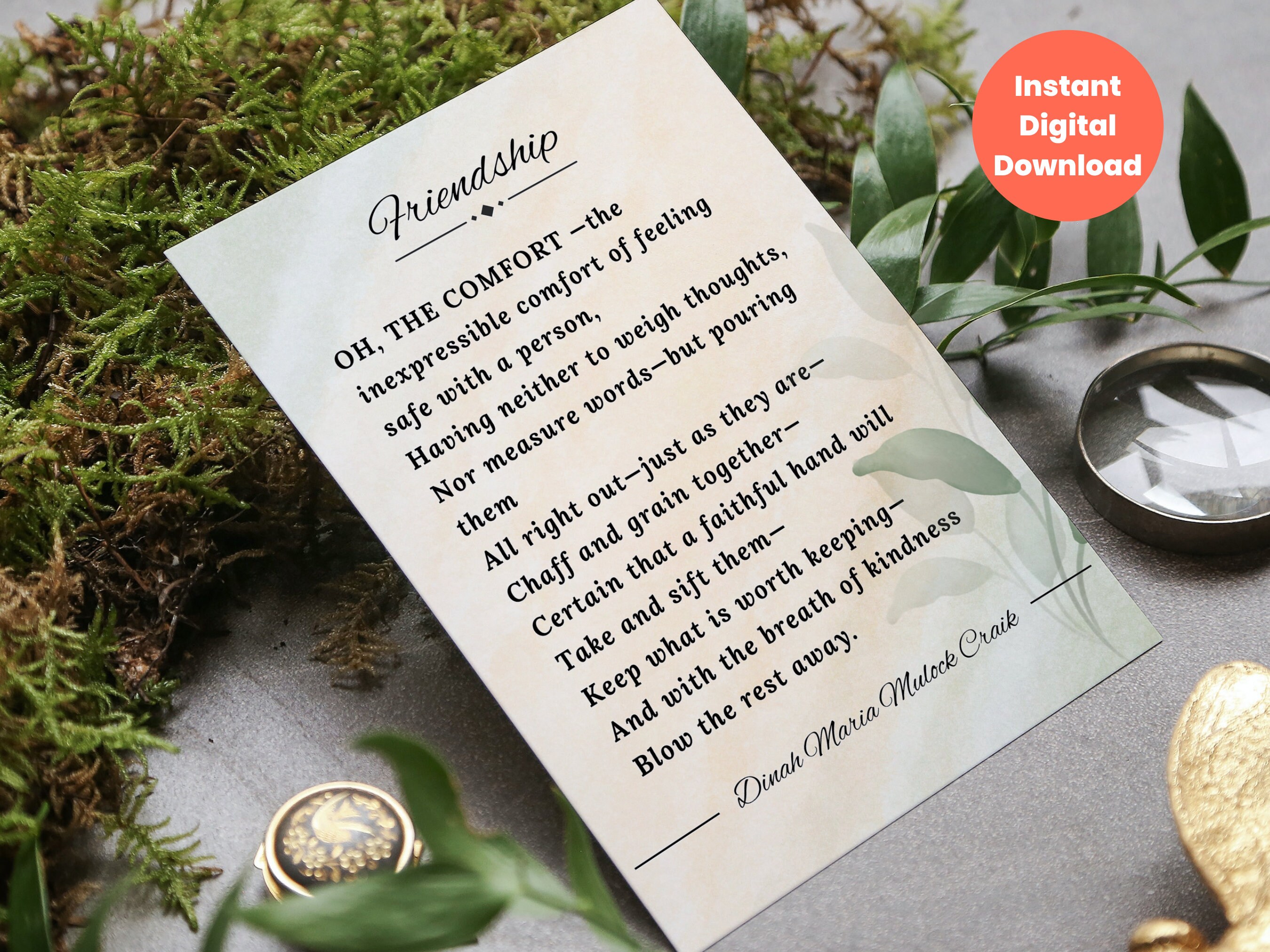 Friendship by Dinah Maria Mulock Craik Printable Poem Wall Art About ...