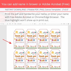 Thanks for Helping Us Bloom Tag Printable, Editable Floral Teacher ...