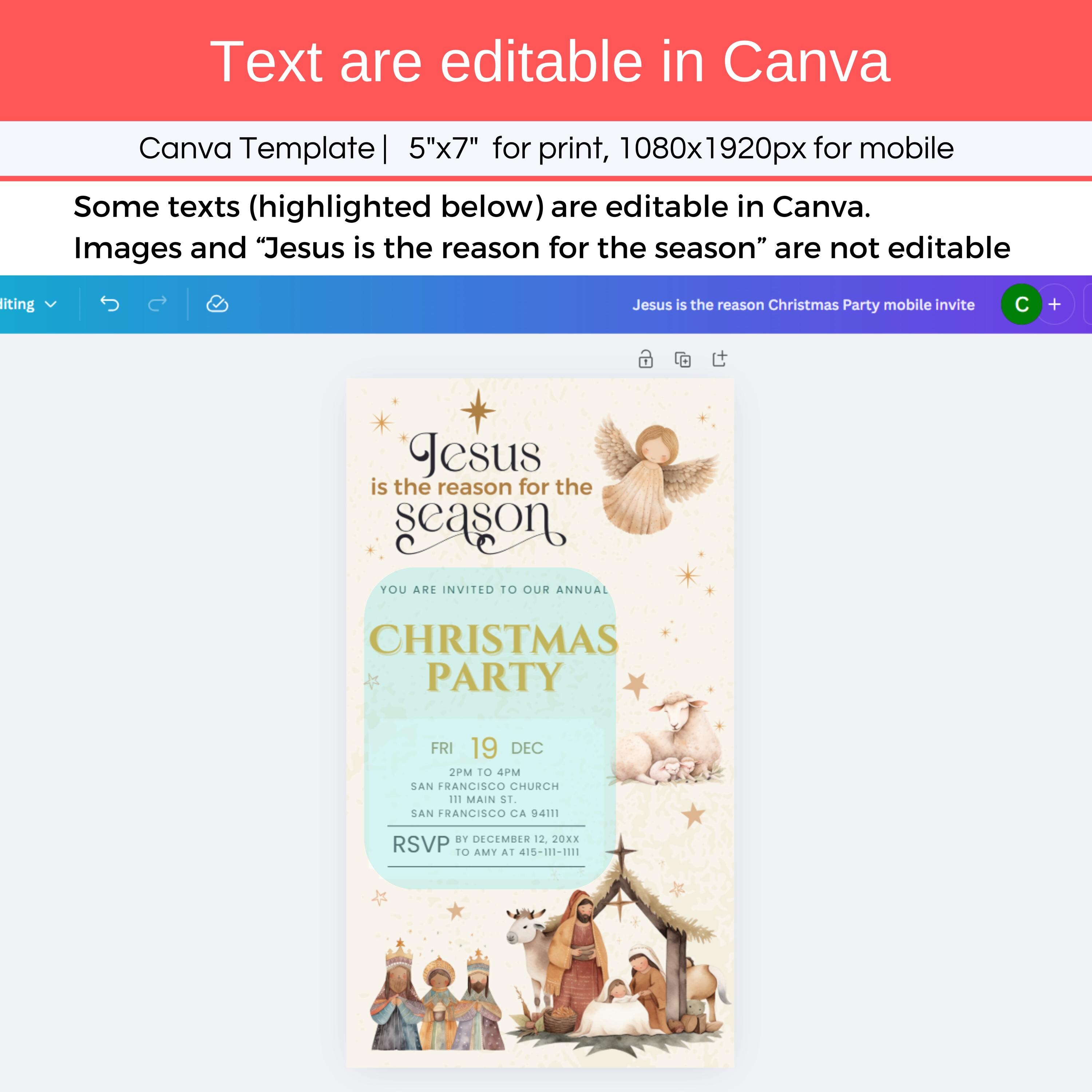 Nativity Christmas Party Invitation Template, Editable Religious ...