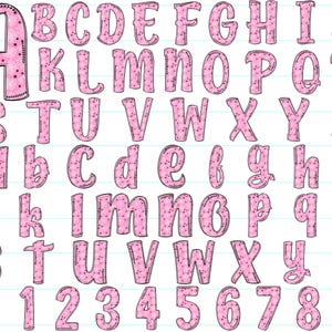 Pink Halloween Doodle Font Alphabet Clipart Bundle, 8 Full Sets Alpha ...