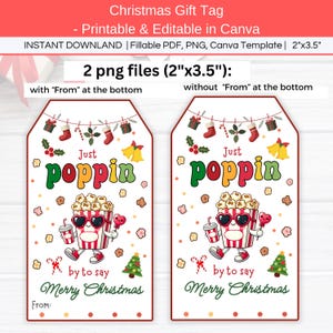 Just Poppin by to Say Merry Christmas Gift Tag, Editable Printable ...