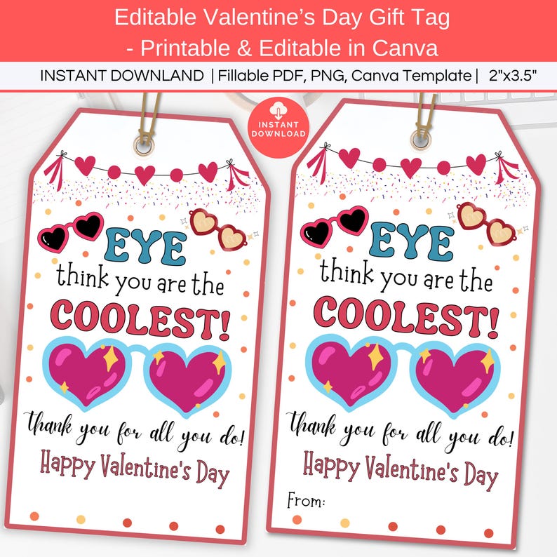Sunglasses Valentine Tag Editable, You're the Coolest Kid Classroom ...