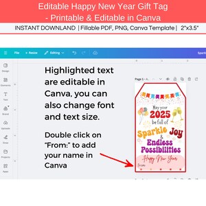 Happy New Year 2025 Gift Tags Printable, Sparkle Joy Gift Tag Editable ...