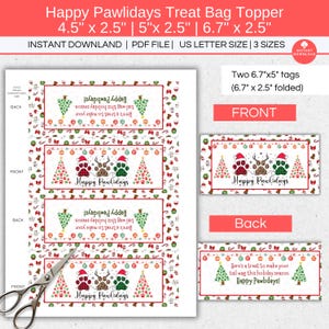 Happy Pawlidays Treat Bag Topper Printable, Happy Holidays Cookie Candy ...