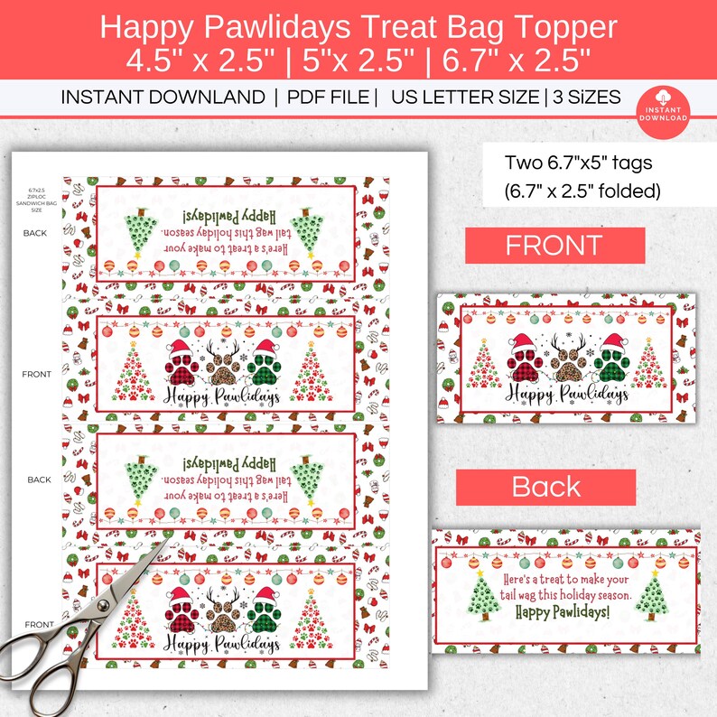Happy Pawlidays Treat Bag Topper Printable, Happy Holidays Cookie Candy ...