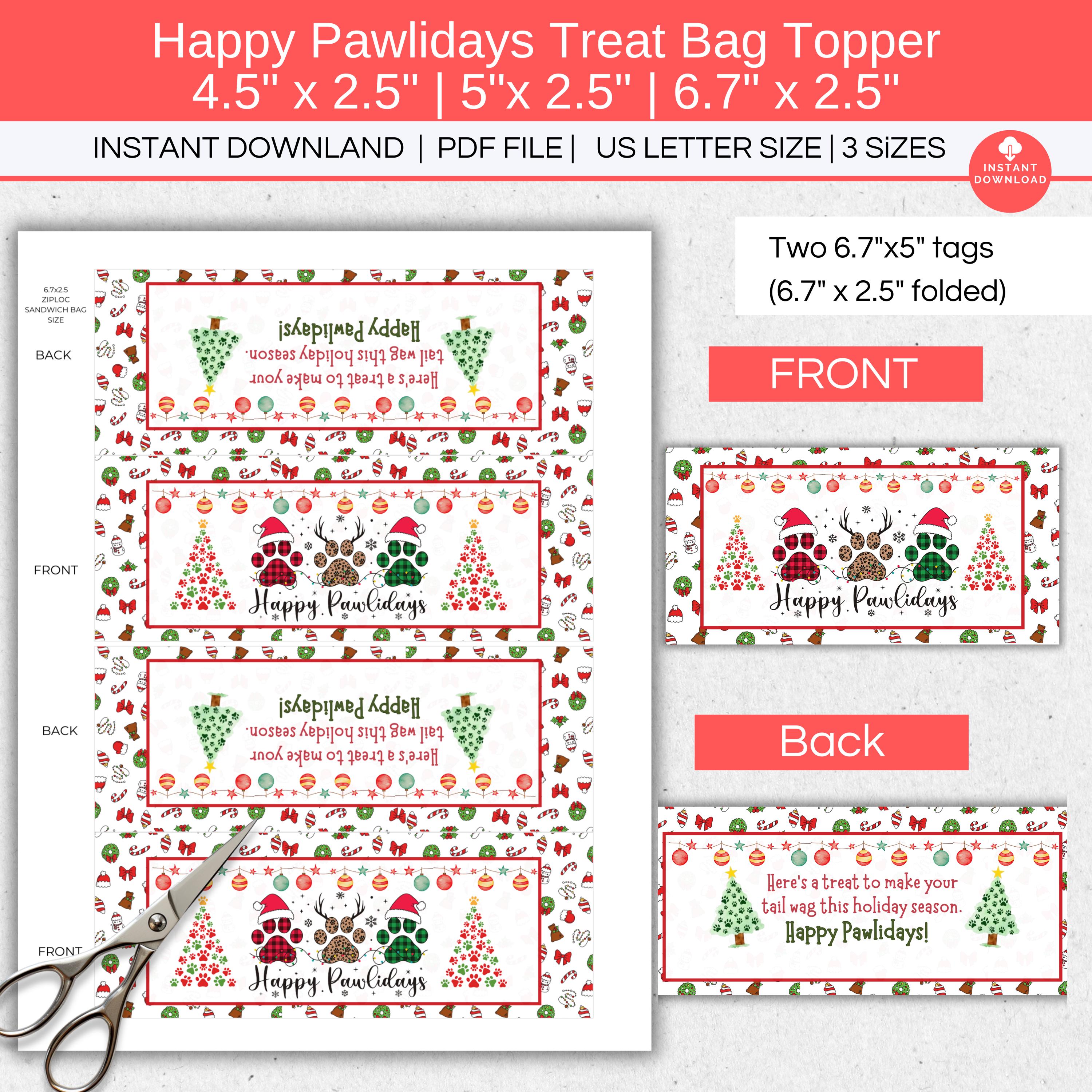 Happy Pawlidays Treat Bag Topper Printable, Happy Holidays Cookie Candy ...
