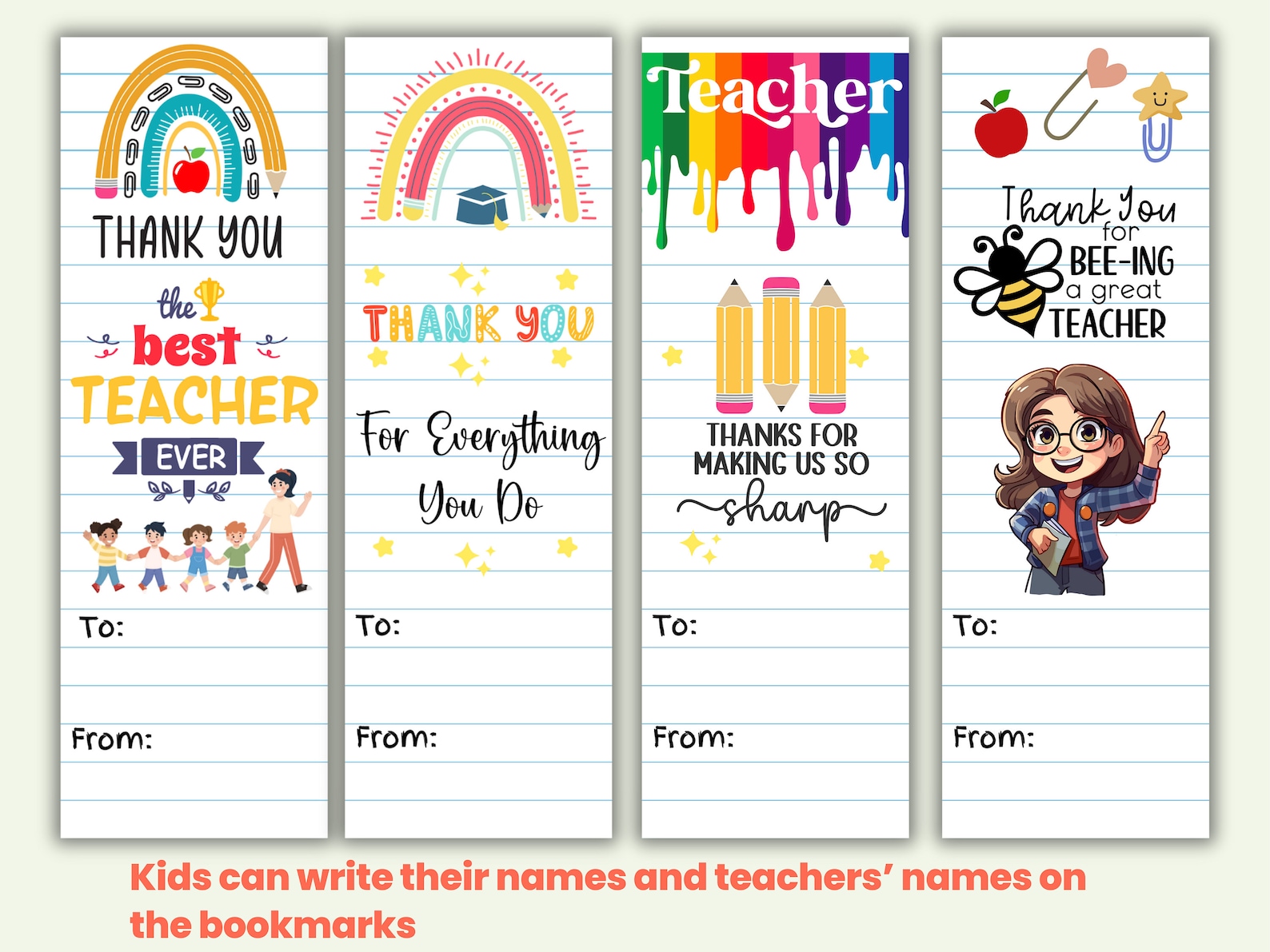 Printable Teacher Appreciation Bookmark Set, Teacher Bookmark, Thank ...