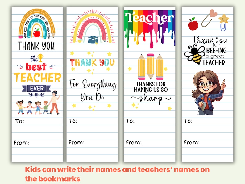 Printable Teacher Appreciation Bookmark Set, Teacher Bookmark, Thank ...