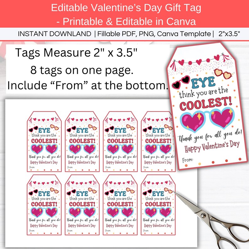 Sunglasses Valentine Tag Editable, You're the Coolest Kid Classroom ...