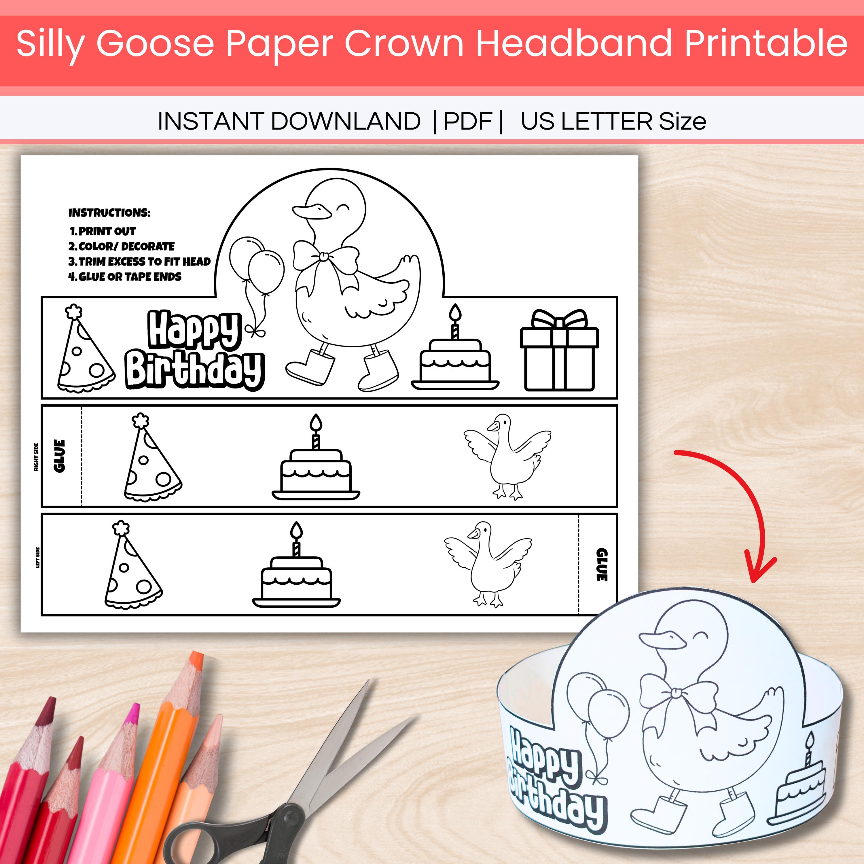 Silly Goose Paper Headband for Kids Printable, Birthday Party Coloring ...