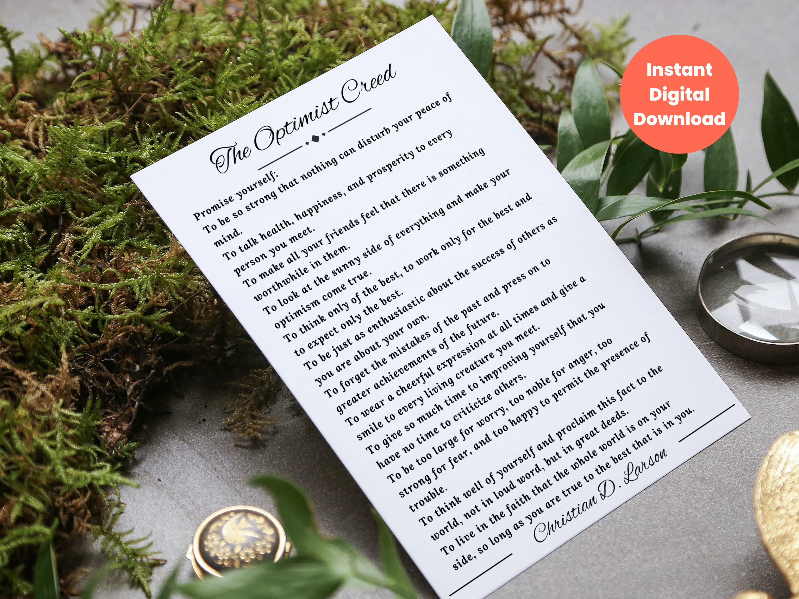 The Optimist Creed Promise Yourself by Christian D. Larson ...