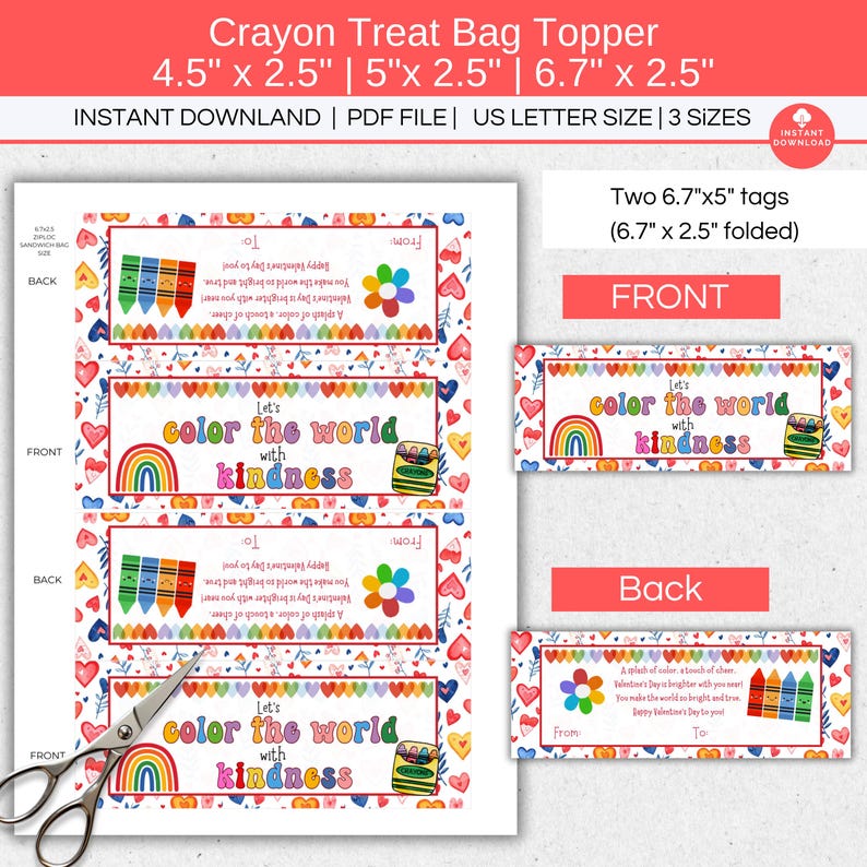 Crayon Valentine Treat Bag Topper Printable, Non Candy Valentine Goodie ...