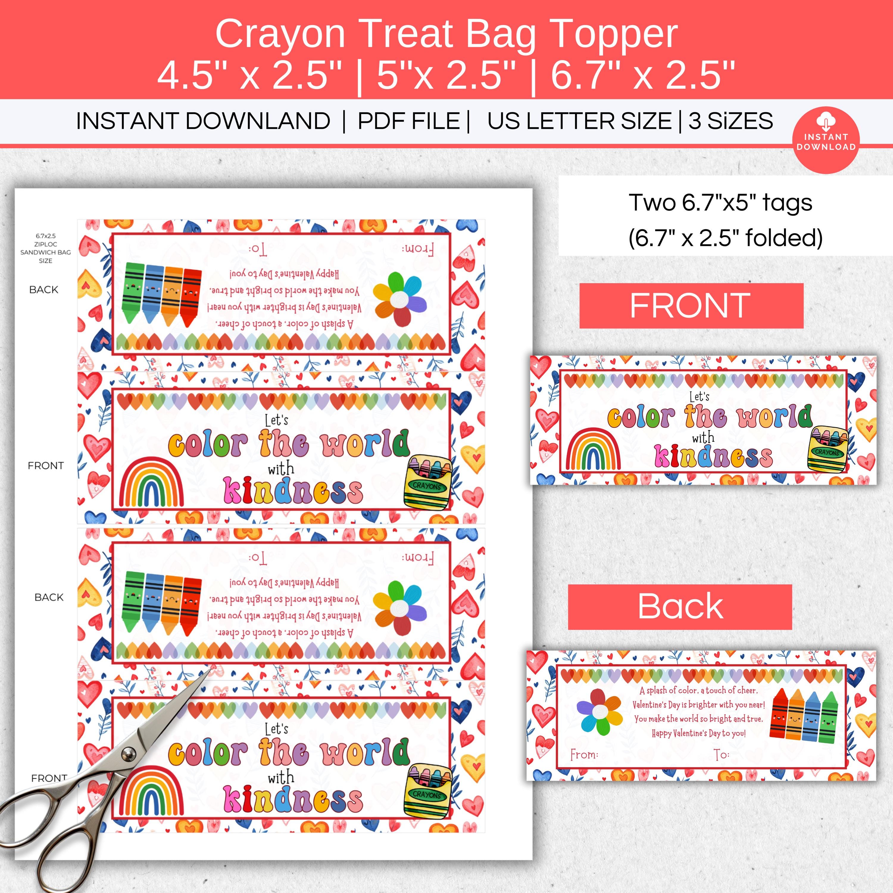 Crayon Valentine Treat Bag Topper Printable, Non Candy Valentine Goodie ...