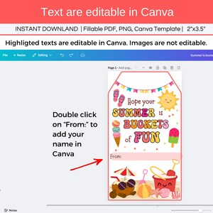 Summer Buckets of Fun Tag, Editable End of School Year Gift Tag ...