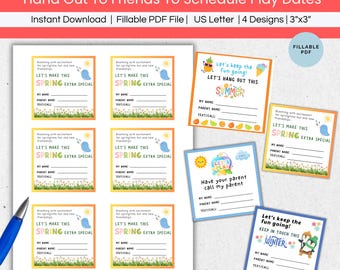 Printable Kids Seasonal Playdate Cards, Keep in Touch Cards, Kids ...