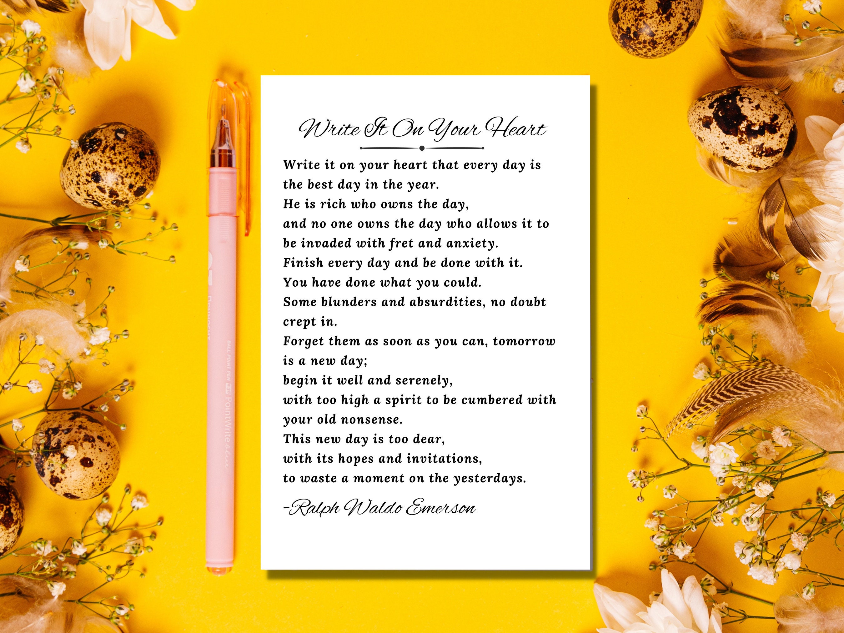 Write It on Your Heart Printable Poem Wall Art, Ralph Waldo Emerson ...
