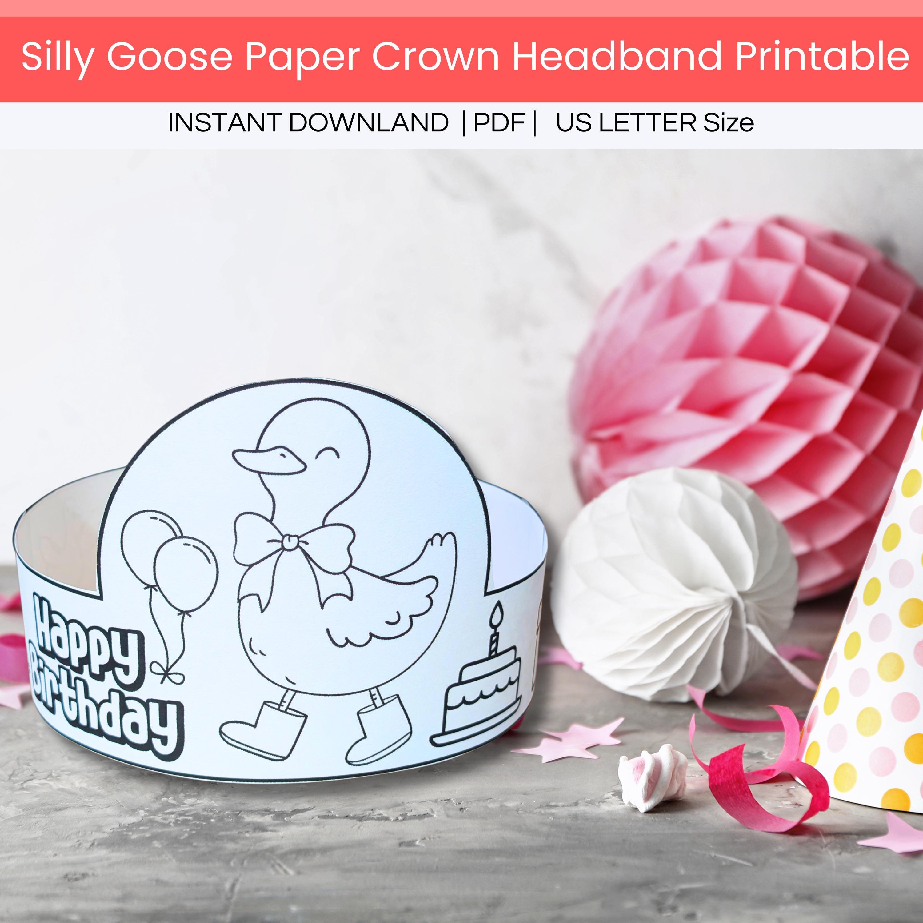 Silly Goose Paper Headband for Kids Printable, Birthday Party Coloring ...