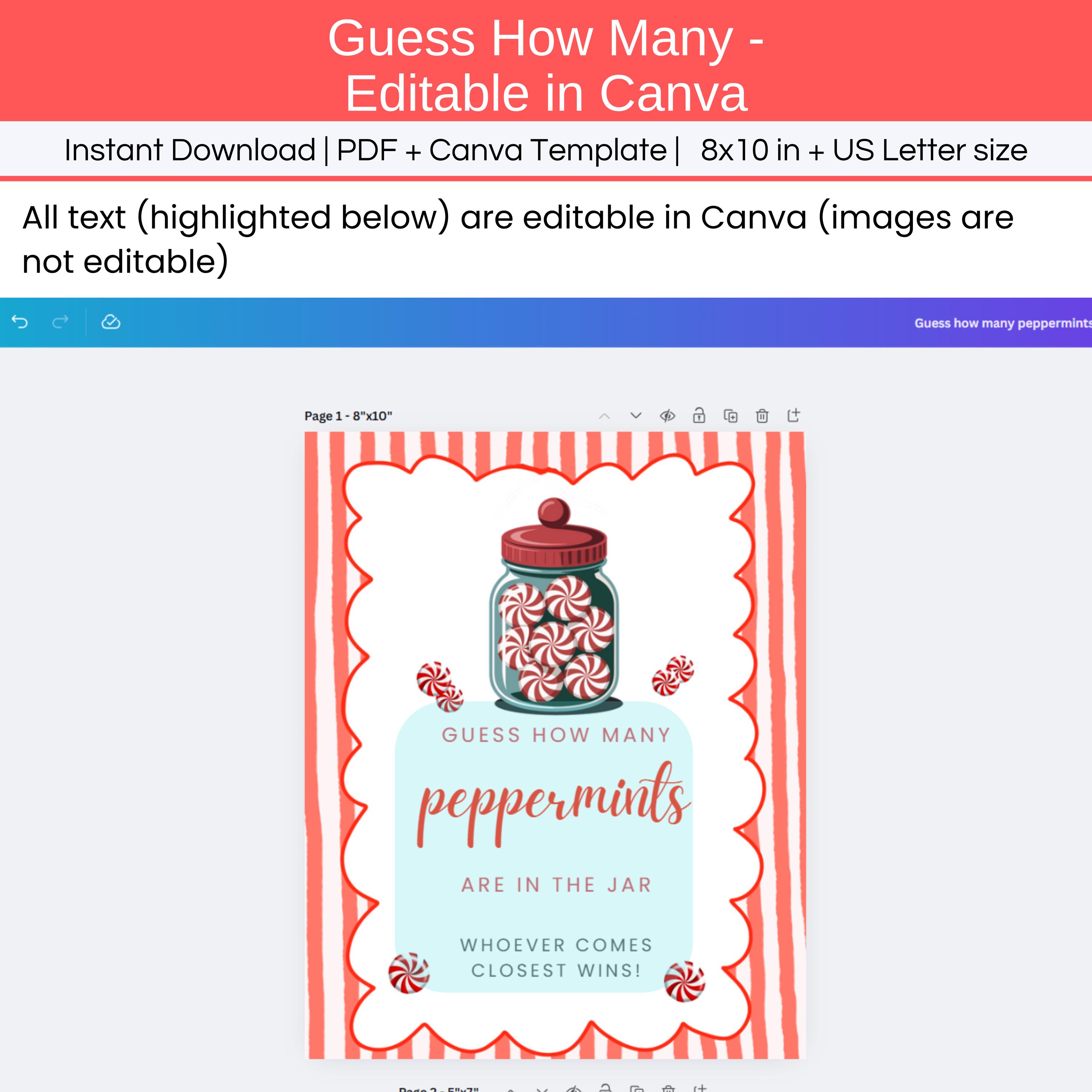 Guess How Many Peppermints in the Jar, Holiday Candy Guessing Game ...