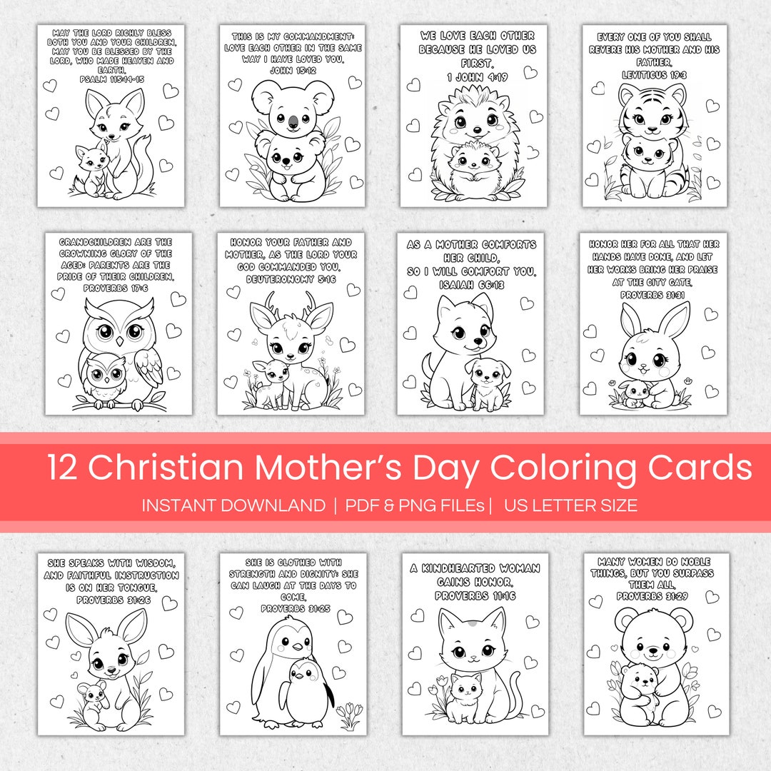 Bible Verses Mother's Day Coloring Cards, Mom & Grandma Gift From Kids ...