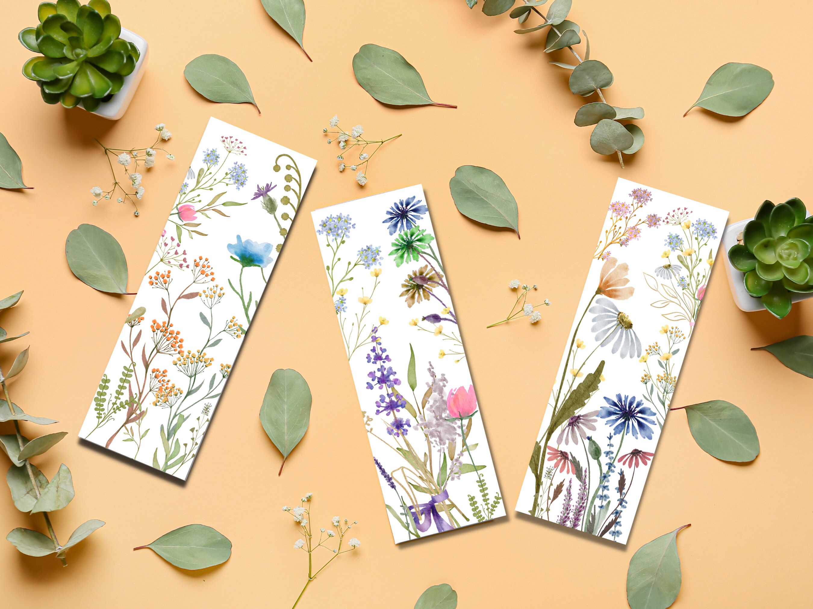 12 Wild Flower Themed Printable Bookmark Set, Watercolor Floral Flower ...