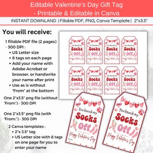 You Knock My Socks off Valentine Gift Tag Printable, Happy Valentine's ...