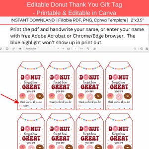 Donut Thank You Gift Tag Printable, Editable Donut Forget How Great You ...